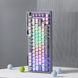 KZZI K75 PRO RGB 75% Wireless Gasket Mechanical Keyboard, Triple Mode BT 5.0/2.4G/USB-C 82 Keys Hot Swappable Gaming Keyboard w/Knob & Power Display, Custom Linear Switches, Purple Gray