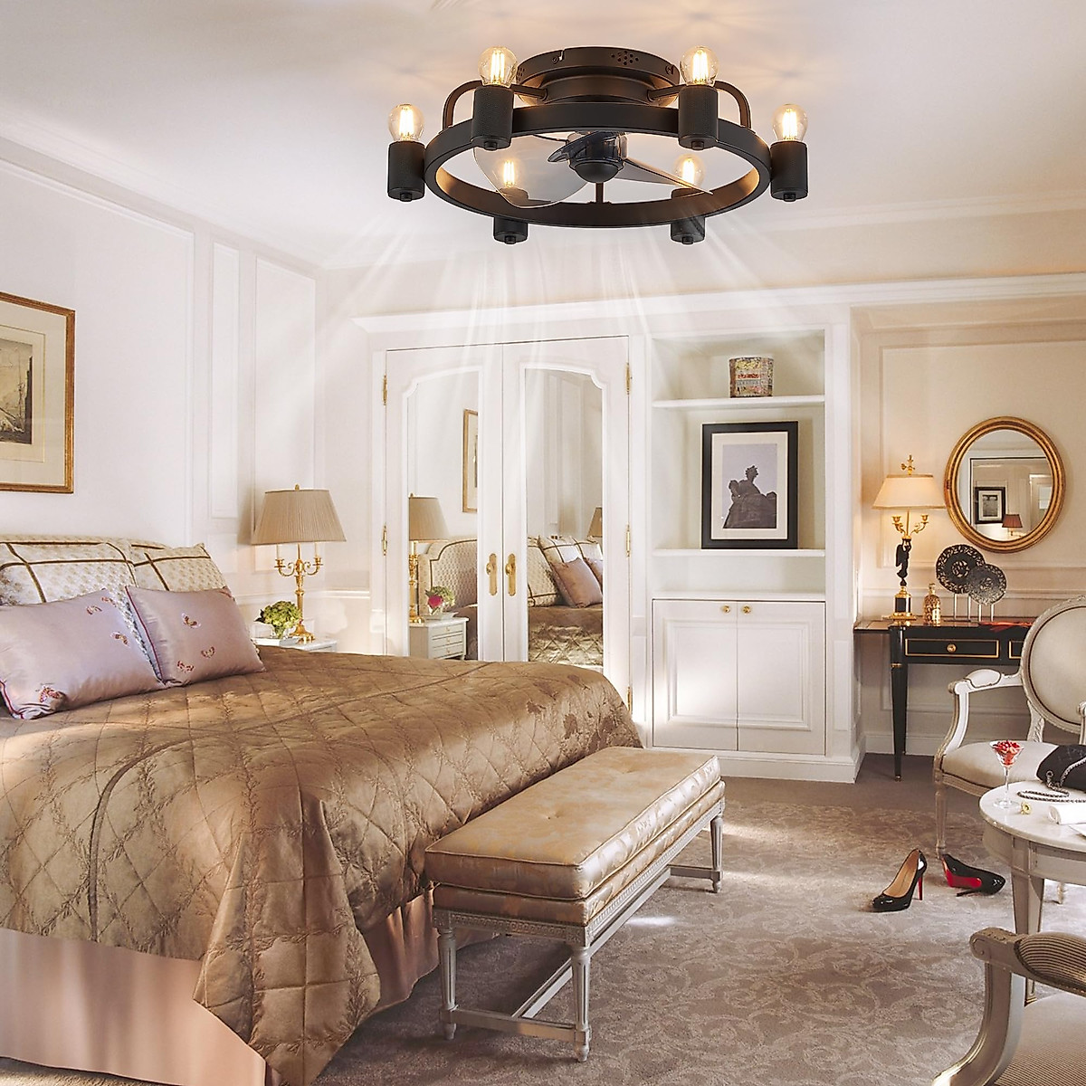 LEDIARY Low Profile Ceiling Fans with Lights Black, Flush Mount Ceiling Fan with Light, Modern Farmhouse Industrial Small Ceiling Fan with Remote for Bedroom,Kitchen,Home