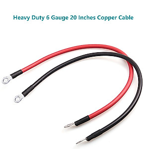 LotFancy 6 AWG Wire, 6 Guage 20inch Red + 20inch Black Tinned Copper Battery Cables with 3/8" Lugs for Automotive Marine Solar ATV RV Mower Motorcycle