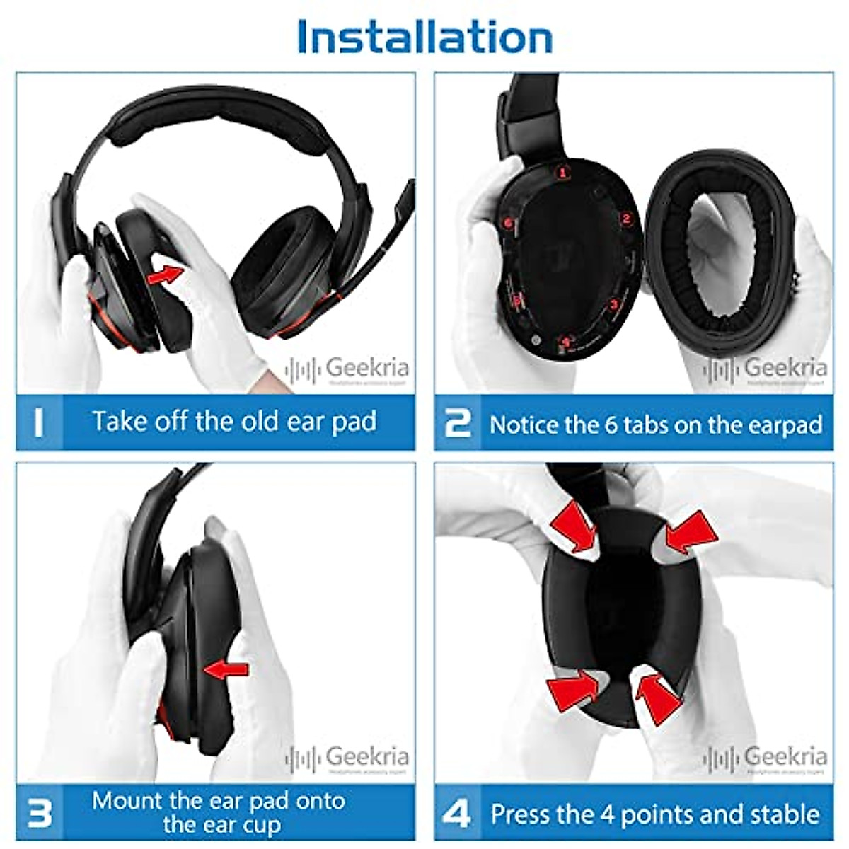 Geekria Comfort Hybrid Velour Replacement Ear Pads for Sennheiser GSP 600, GSP 601 GSP 602, GSP 670, GSP 500 Headphones Ear Cushions, Headset Earpads, Ear Cups Repair Parts (Black)