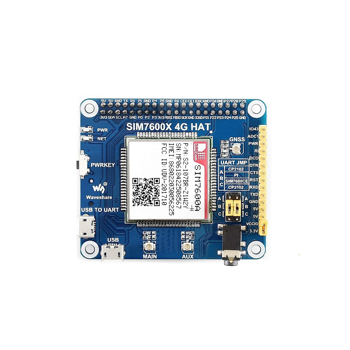 TOP1 SIM7600A-H 4G HAT for Raspberry Pi, LTE Cat-4 4G/3G Communication GNSS Positioning. Supports Raspberry Pi Series Boards and Jetson Nano