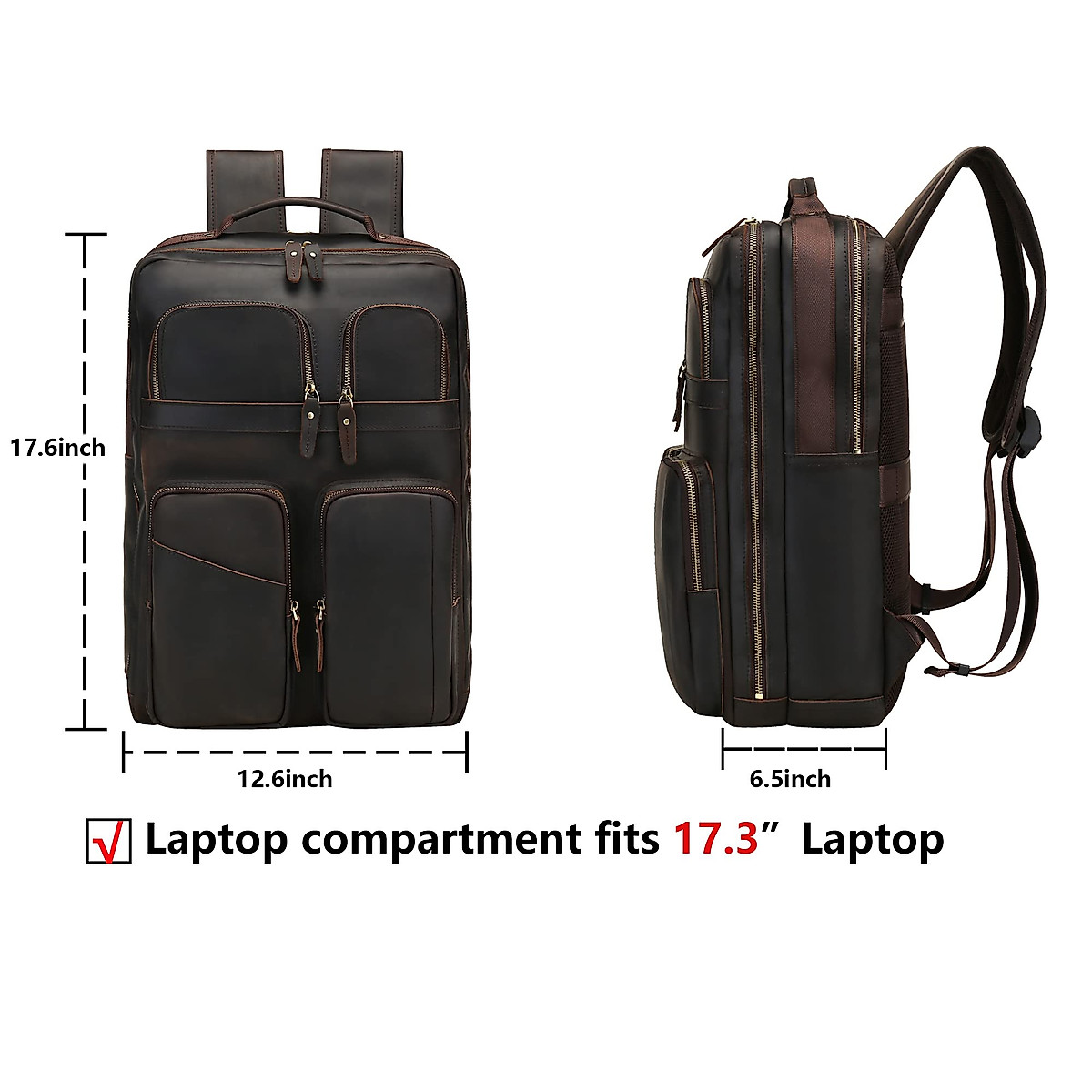 UBANT Leather Backpack For Men,17.3" Laptop Backpack Large Capacity Multi Pockets Casual Travel Business Office Work Bag School Camping Weekend Daypack Outdoor Sports Rucksack