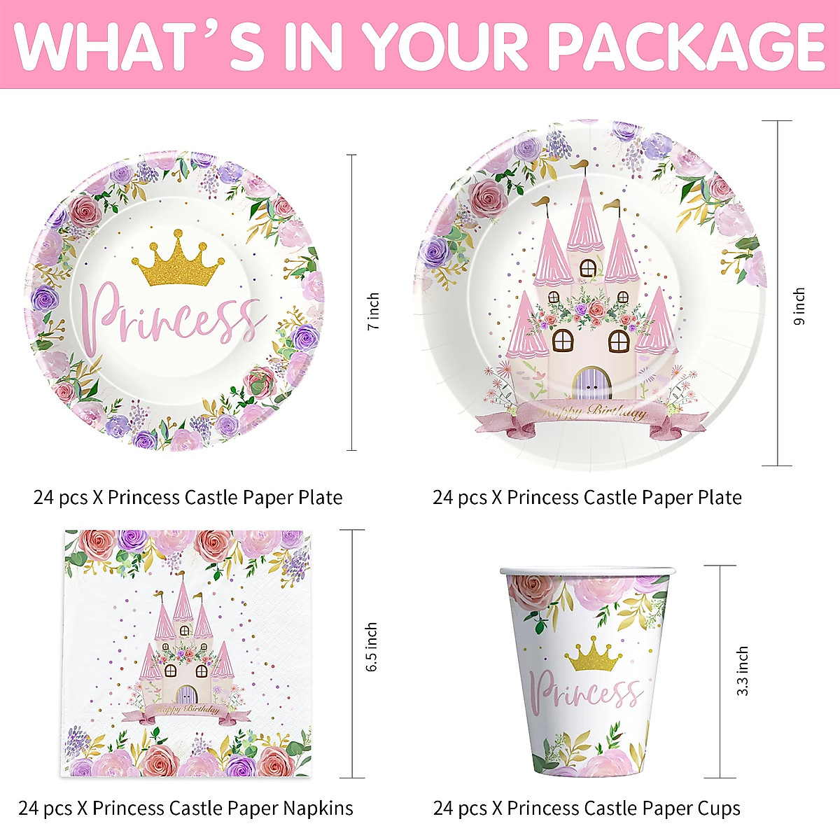 HIPVVILD Princess Birthday Decorations - Princess Birthday Party Supplies, Plate, Cup, Napkin, Balloon Arch, Backdrop, Tablecloth, Cutlery, Princess Party Decorations Tableware Supplies | Serve 24