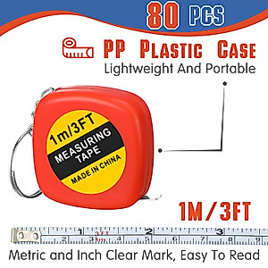 80 Pcs Small Tape Measure Keychains Functional Mini Retractable Measuring Tape with Lock Pocket Portable Measurement Tape Bulk for Construction Party Favors Birthday Gift Daily, 4 Colors(3 ft)