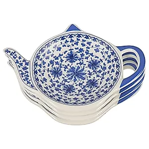 Soy Sauce Dish 4 Pcs Teapot Shaped Tea Bag Holder Ceramic Tea Bag Saucer Teabag Coaster Snack Dish Seasoning Dish for Home Kitchen Sauce Dessert Rest Spoon Blue Tea Plates