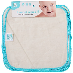 Bumkins Reusable Flannel Baby Wipes, 12 Count, Natural