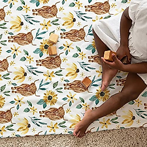 HawSkgFub Boho Highland Cow Sunflower Baby Blanket Girls Gift, Farm Animal Floral Yak Nursery Flannel Fleece Bed Swaddle Receiving Blankets, Flower Soft Newborn Toddler Infant Kid Crib Bedding 30 x 40