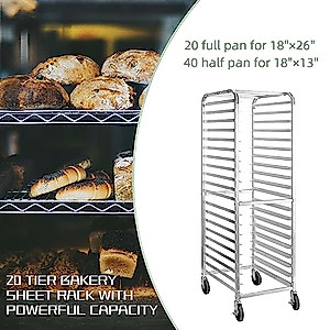 HALLY SINKS & TABLES H Bun Pan Rack 20 Tier with Wheels, Commercial Bakery Racking of Aluminum for Full & Half Sheet - Kitchen, Restaurant, Cafeteria, Pizzeria, Hotel and Home, 26" L x 20" W x 69" H