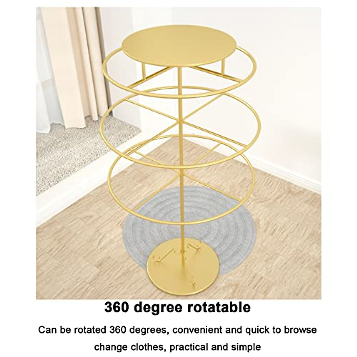 Simple Commercial Grade Clothing Modern Garment Rack, Lingerie store shelf golden display rack, Floor stand round 3-layer rotatable Nakajima bra panty rack, For hanging underwear, panties, scarves