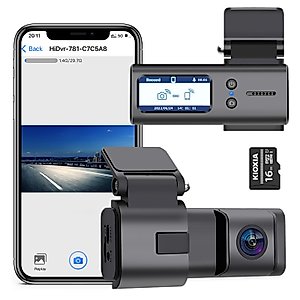 Frvesroe Dash Cam with WiFi APP, 1296P FHD Mini Front Dash Camera for Cars with Super Night Vision, WDR, Loop Recording, G-Sensor, Easy to Install, Free 16GB SD Card，FD-1