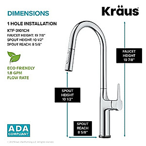 KRAUS Oletto Tall Modern Single-Handle Touch Kitchen Sink Faucet with Pull Down Sprayer in Chrome, KTF-3101CH
