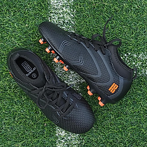 brooman Kids Firm Ground Soccer Cleats Boys Girls Outdoor Football Shoes (2,Black)