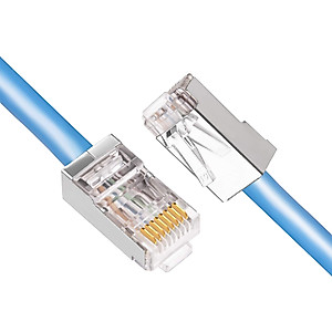 iGreely Shielded Cat6 RJ45 Connectors 50 Pack Gold Plated RJ45 Cat6/Cat5E/Cat5 8P8C 50 Micron 50u 3 Prong FTP STP Ethernet Cable Crimp Modular Plug