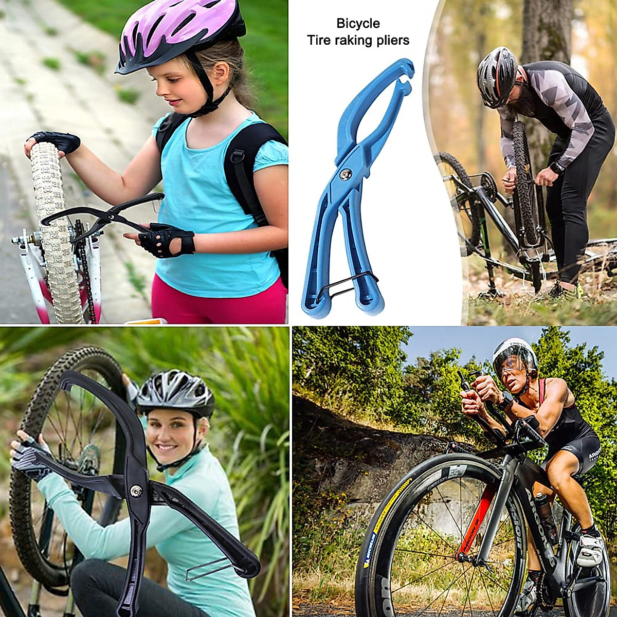 Bike Tire Pliers Rim Protector Tool Bike Tyre Removal Clamp Bicycle Tyre Tool Bike Rim Protector Hand Tire Lever Bead Tool Convenience Road Mountain Bike Tire Changer for Hard to Install Bike (Blue)