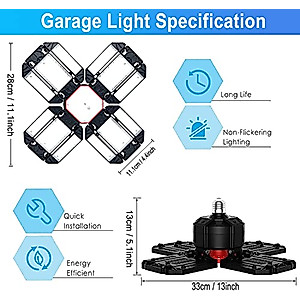 StillCool Garage Lights Ceiling Led, 2 Pack Shop Lights 180W 20000LM 6500K Garage Lights, 12 Adjustable Panels Deformable Ceiling Lighting Fixture - E26/E27 Bay Light for Barn, Workshop, Basement etc.