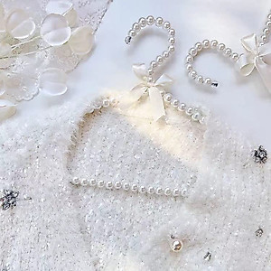 QTMY 10 Pack White Pearl Bow Clothes Hanger for Bride Wedding Dress,Shirt Bra Clothing Hangers (10 Pack)