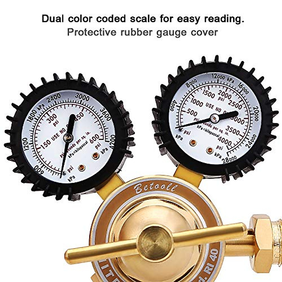 BETOOLL Nitrogen Regulator with 0-600 PSI Delivery Pressure Equipment Brass Inlet Outlet Connection Gauges