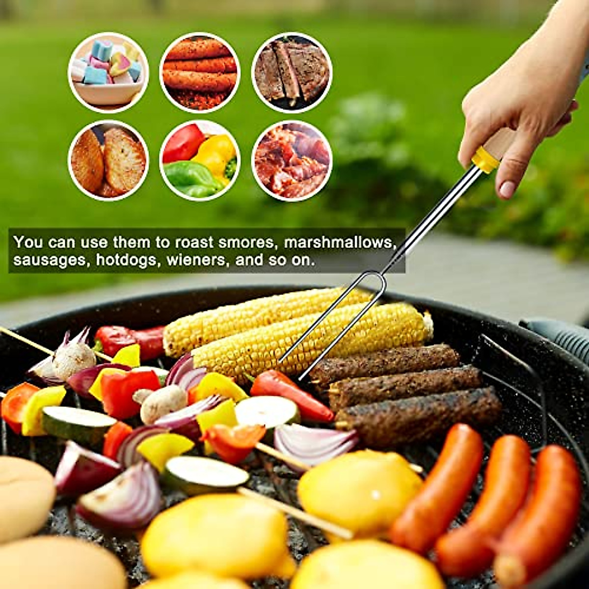 8 PCS Marshmallow Roasting Sticks for Fire Pit, Retractable Grill Forks Smores Sticks Kit for Fire Pit, Marshmellow Roasting Tongs BBQ Tools, TIMDAM Stainless Steel Smores Skewers Campfire Accessories