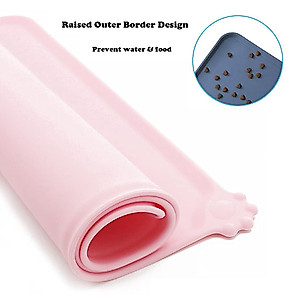 Silicone Pet Feeding Mat, Waterproof Dog Cat Bowl Mat, Raised Edges to Prevent Spills, Easy Clean Nonslip Dogs and Cats Placemat Tray to Stop Food and Water Bowl Messes on Floor (Pink)