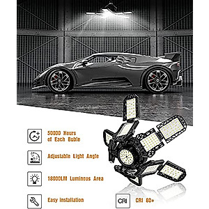 ESSNAMS Garage Led Light 180W, 18000LM Bright Led Garage Light, 6500K Deformable Led Garage Lights with 10 Adjustable Panels, Garage Lights Ceiling LED for Garage, Barn, Basement