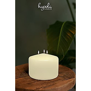 HYOOLA Ivory Three Wick Large Candle - 6 x 4.75 Inch - Unscented Big Pillar Candles - 104 Hour - European Made