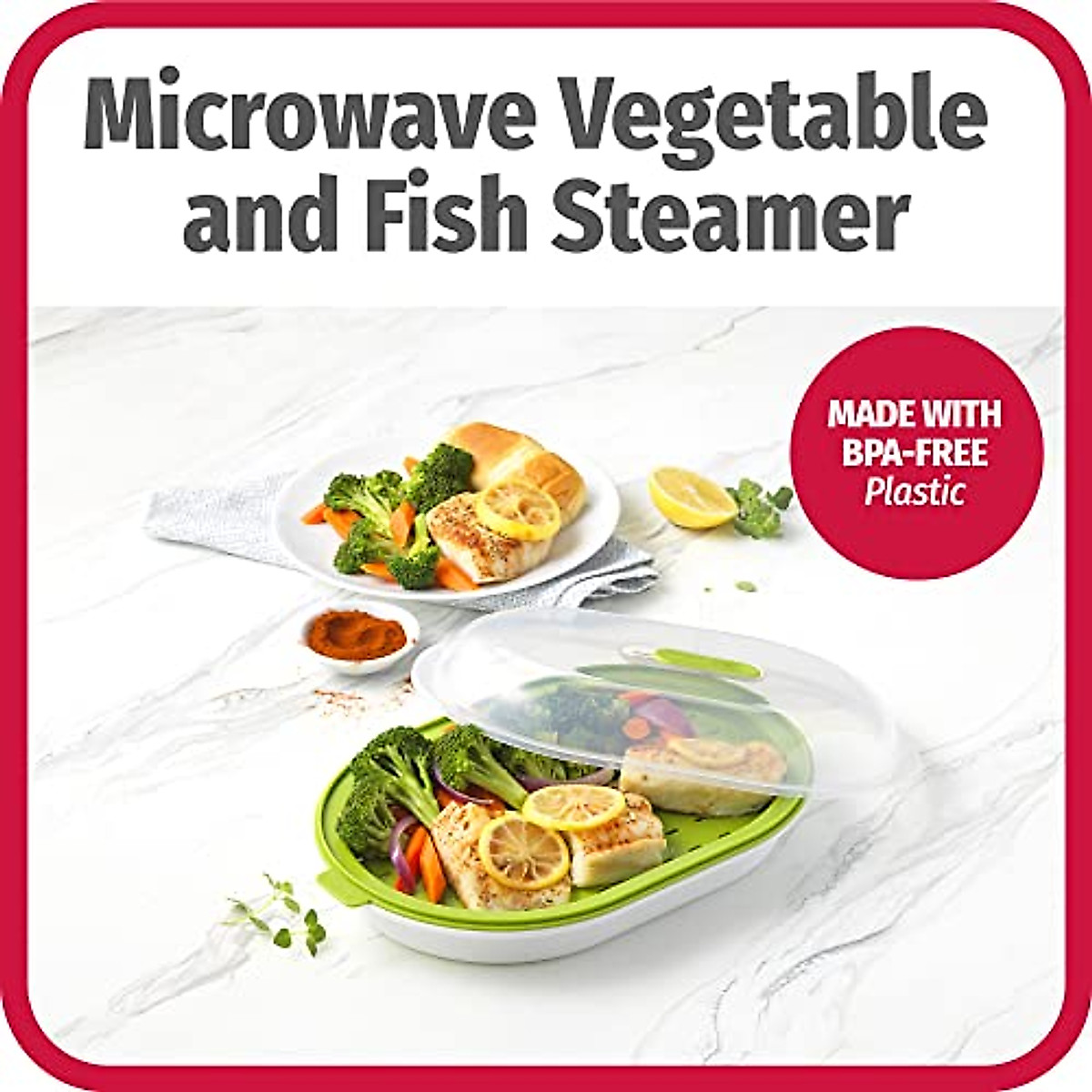 GoodCook BPA-Free Plastic Microwave Vegetable and Fish Steamer, Green