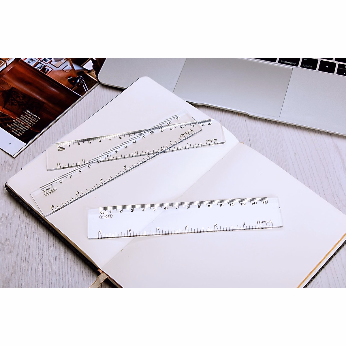 6 Inches Plastic Straight Hard Ruler 4 Pack Viaky See Through Flexible Ruler with Inches and Metric Measuring Tool for Student School Office, Clear