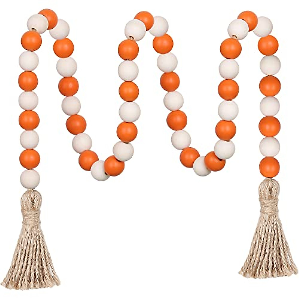 Meplait Wood Bead Garland,39in Farmhouse Beads with Tassels Boho Beads for Tiered Tray Decorative Beads Home Decor（Orange & Natural）
