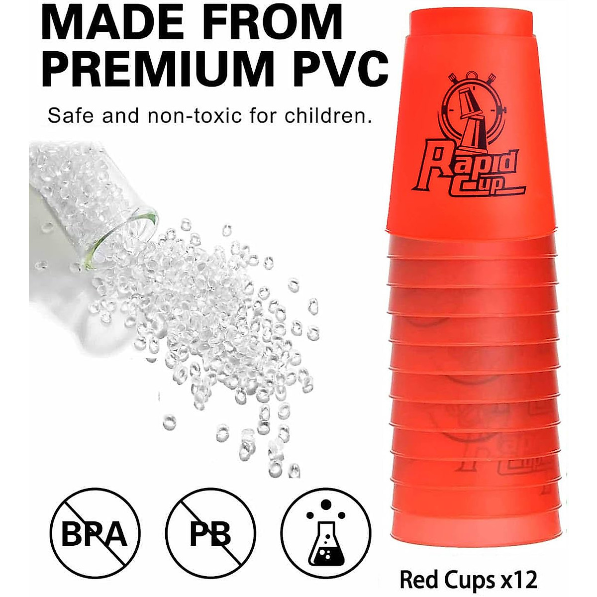 SEISSO Stack Cups, Stacking Cup Set Classic Speed Training Stack Game Toys for Boys Girls Kids Stacking Cups (12 Pack Red)