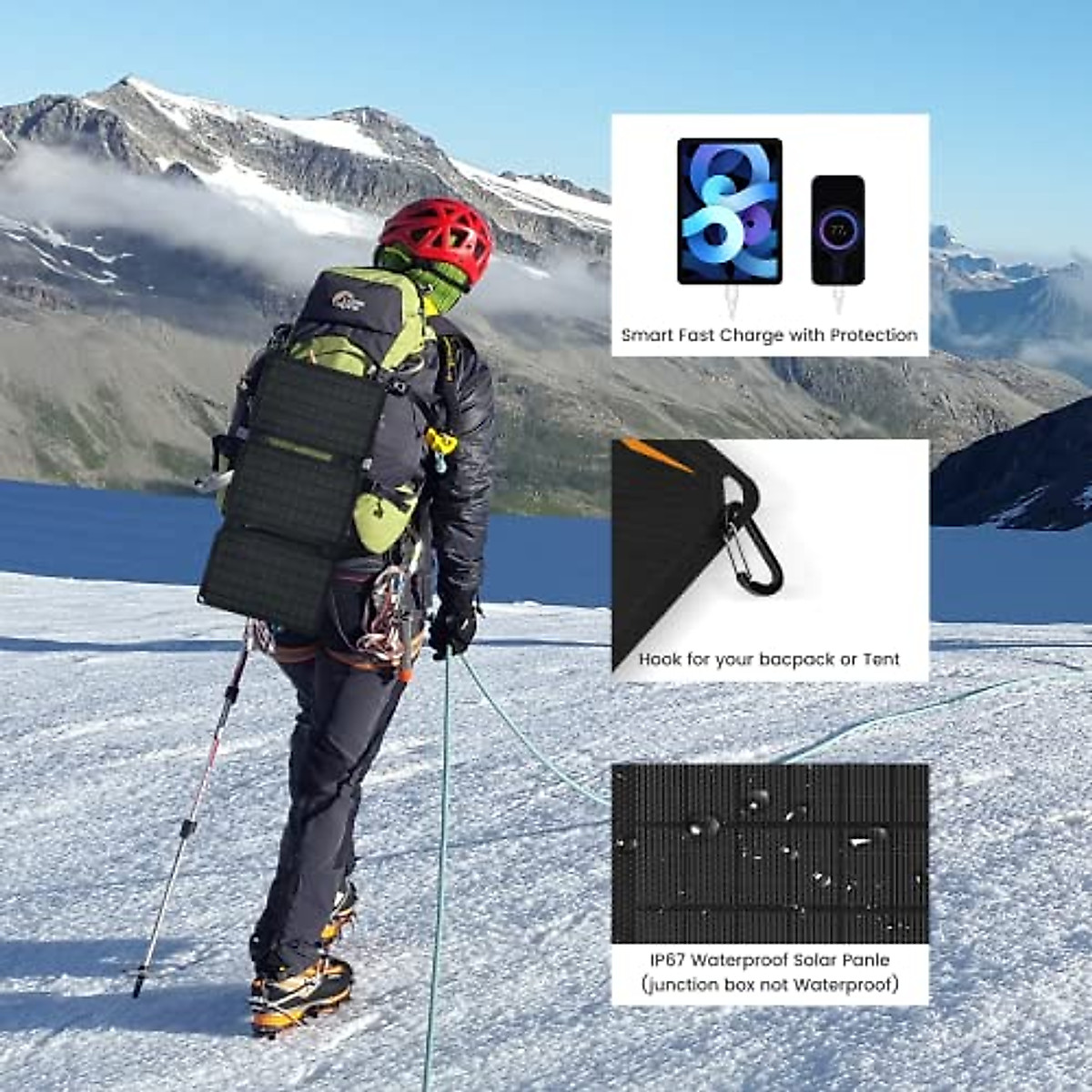 FlexSolar 15W Small Solar Panel Charger USB-A Max 5V 3A Output ETFE Lightweight Foldable Portable Powerfilm Energy IP67 Waterproof Emergency Camping Hiking Backpacking for cell phones Fans Flashlights