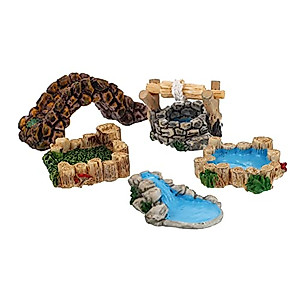 Asakkura 5pcs Aquarium Garden Fairy Pool Figures Landscape Towel Decor Well Landscaping Miniature Tree DIY Ornament Tank Bonsai Bridge Fisherman Figurines Statue Model Resin West Water