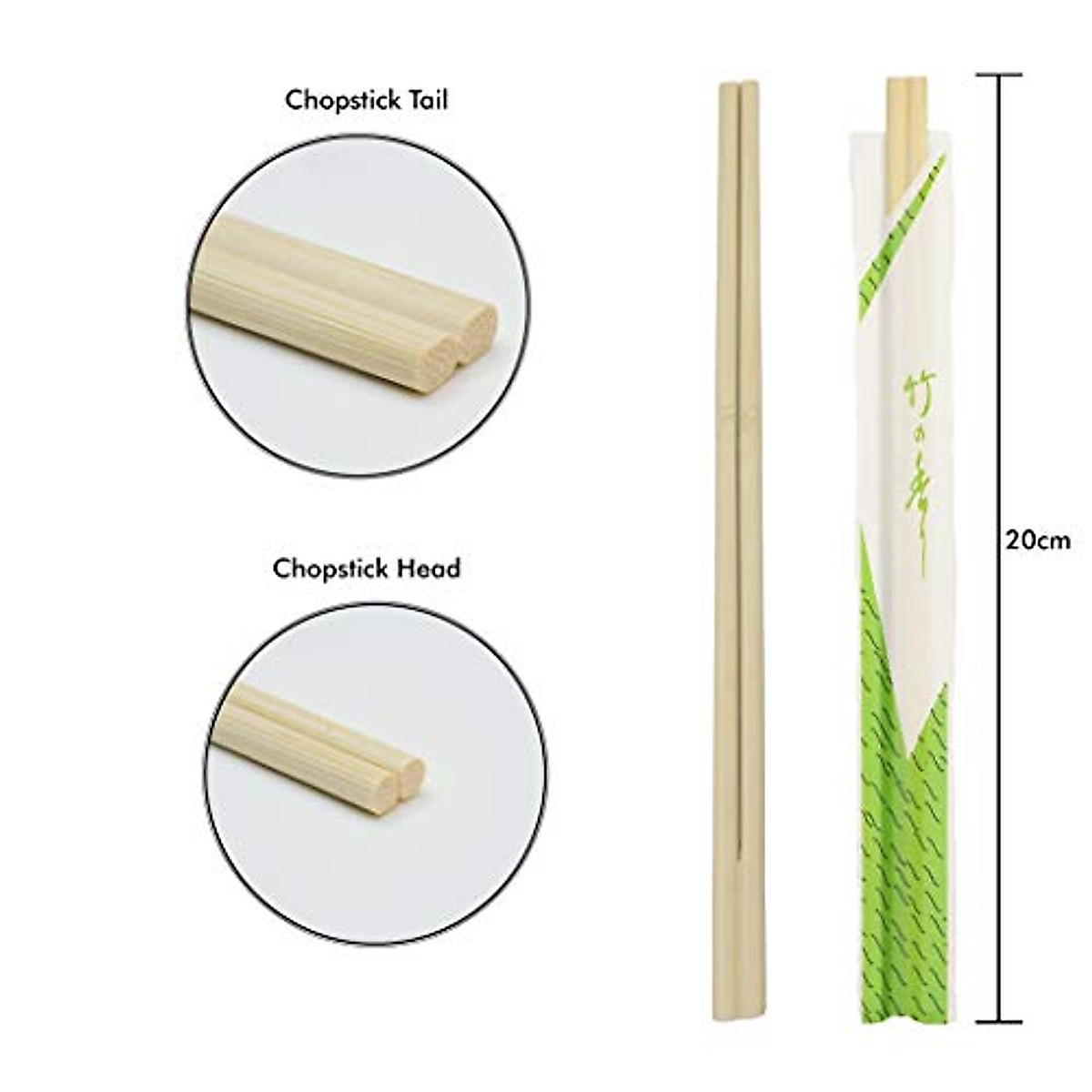 Bamboo Chopsticks Genroku 20cm - 100 Pairs | Sustainable Bamboo | Individually Wrapped