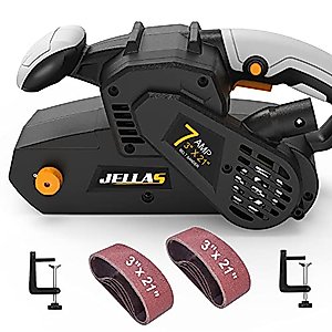 Jellas 7Amp Belt Sander 3 × 21-Inch with Dust Bag, Bench Sander with Variable-speed Control, 2 in 1 Vacuum Adapter, 10 Feet (3 Meters) Length Power Cord - BS750
