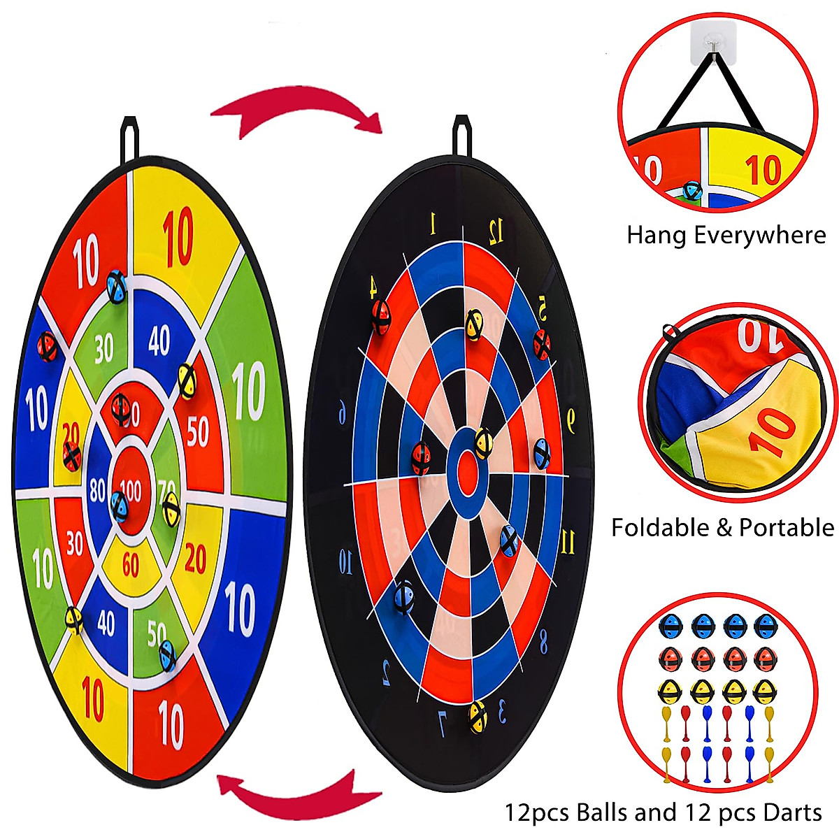 29"/73cm Dart Board with 12 Balls and 12 Darts, Board Games for Kids 4-6-8-12, Stocking Stuffers for Kids Boys Teen, Kids Toys Carnival Games for Indoor Outdoor (Dartboard with 12 Balls 12 Darts)
