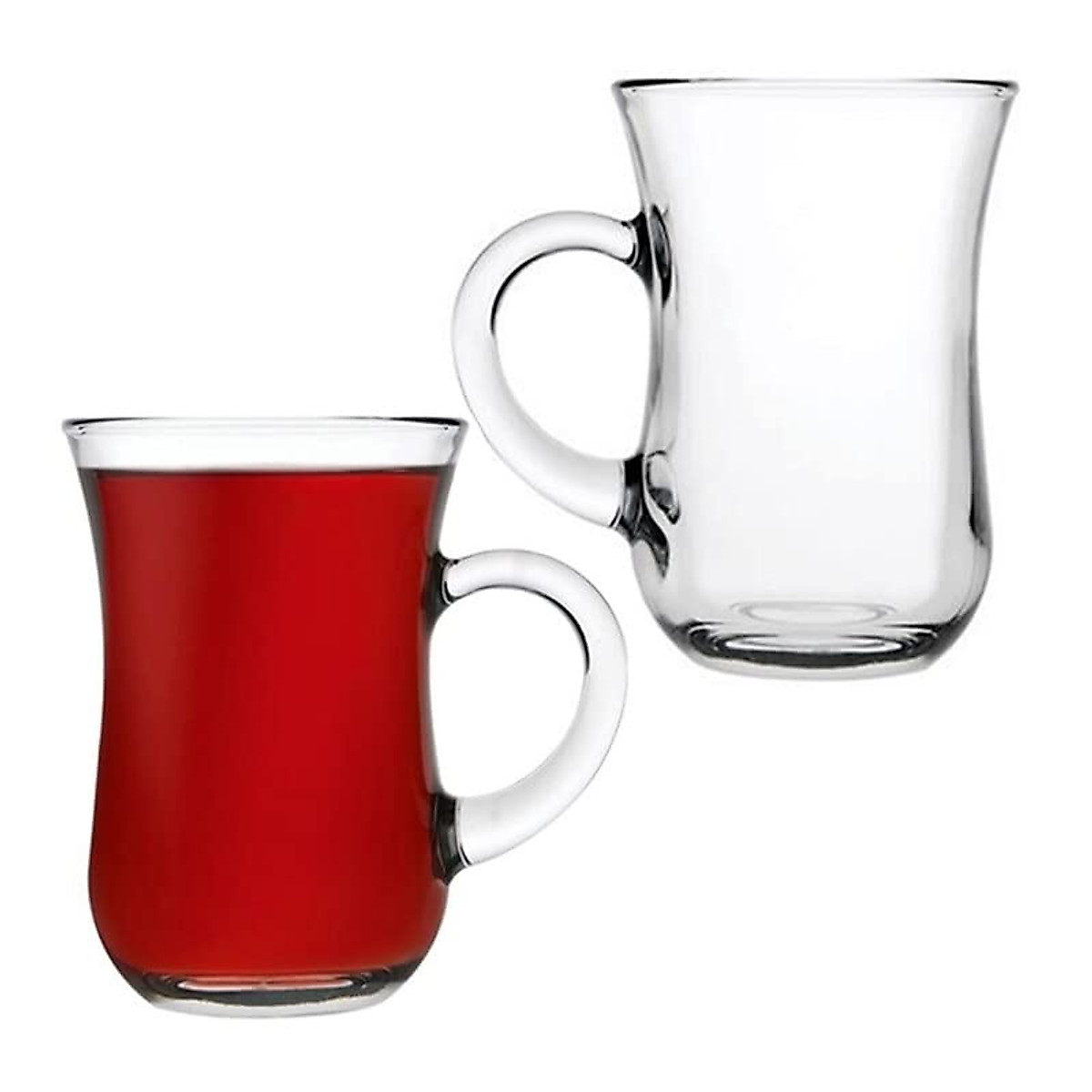 Turkish Tea Glasses With Handle - 6 pcs Tea Cups, Slim Waist Design and Thick Sole Prevent the Tea From Getting Cold, Capacity 145cc, 4 3/4 Oz, 2.5" x 4H"