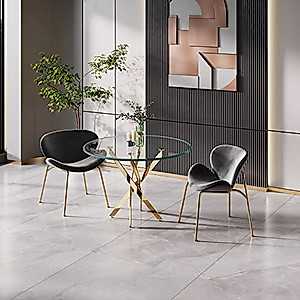 Binrrio 39" Round Dining Table, Modern Clear Beveled Edges Glass Top for 4 with Adjustable Stainless Steel Legs for Home Office Kitchen Dining Room (Gold)