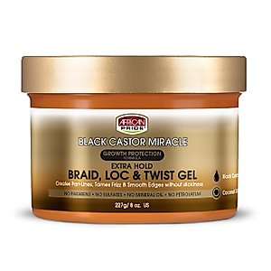 African Pride Black Castor Miracle Extra Hold Braid, Loc, Twist Gel, Tames Frizz & Edges, No Parabens, Sulfates, Mineral Oil or Petrolatum, Contains Black Castor & Coconut Oil