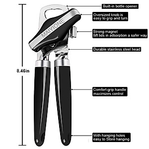 MAIYIONE - Can Opener Manual, Safe Cut Can Opener handheld, No-Trouble-Lid-Lift Can Opener with Magnet, Built in Bottle Opener, Stainless Steel Sharp Blade, Heavy Duty and Easy to Use Large Turn Knob