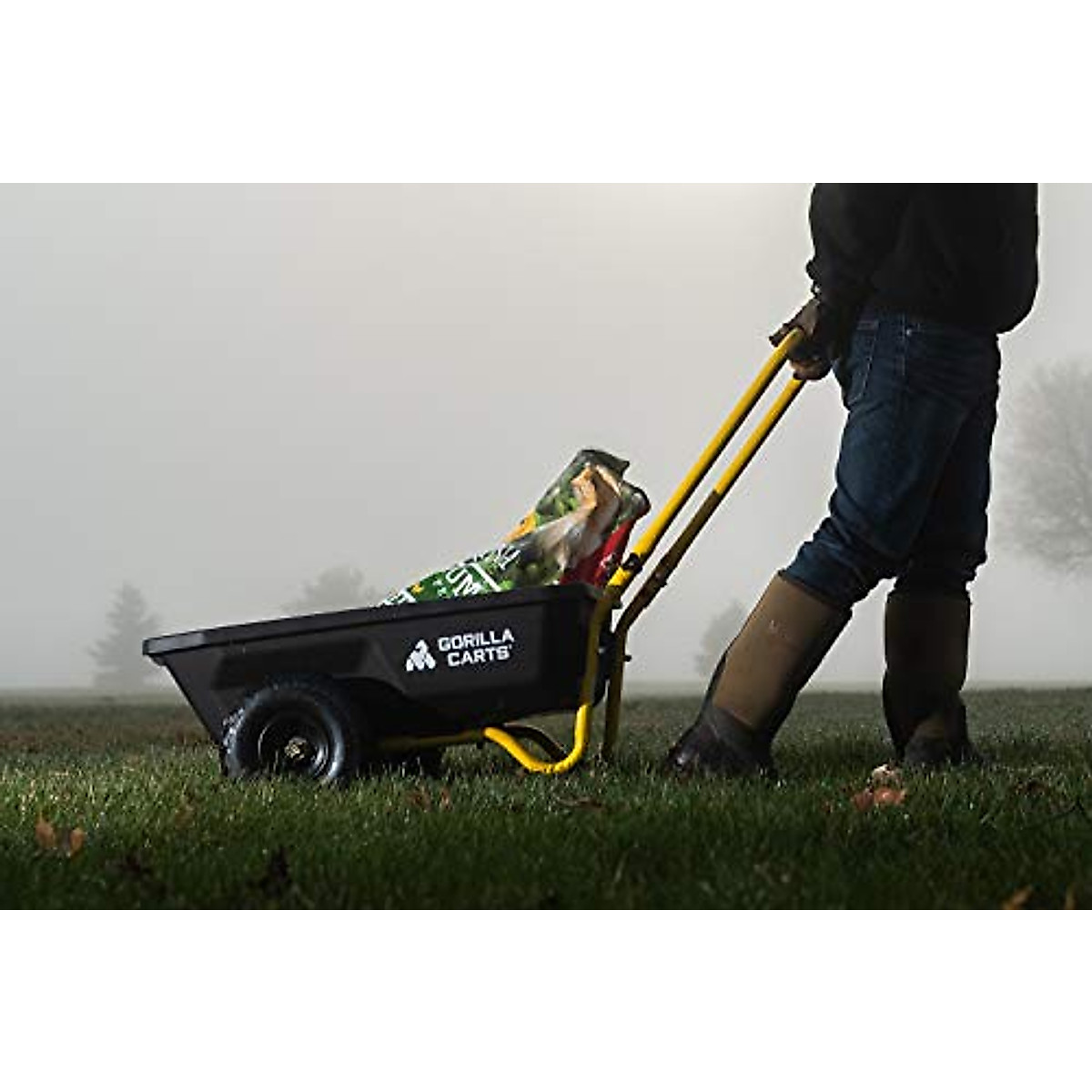 Gorilla Carts GCR-4 4 Cu. Ft, 300-pound Capacity, Poly Yard Cart, Black/Yellow