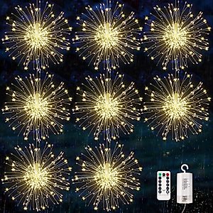 KIKILIVE Firework Lights, 8 Pack LED Copper Wire Fireworks Lights Fairy Lights Christmas Fireworks Hanging Dimmable String 8 Modes Waterproof with Remote Control for Christmas Wedding Garden