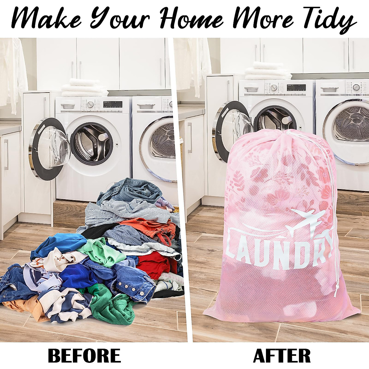 2 Pack Large Mesh Laundry Bag, Heavy Duty Laundry Bags with Drawstring, Laundry Hamper Liner, Machine Washable, for Travel, Storage, Sports, Dorms and Apartment Dwellers, 24 x 36 Inches (Pink+Green)