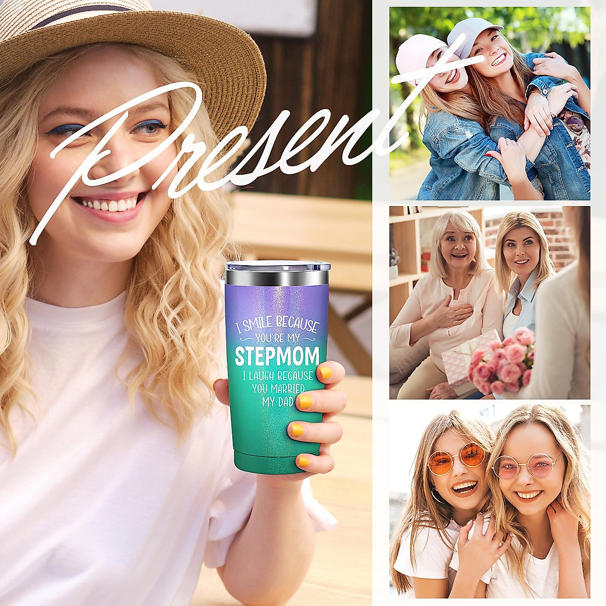 WOELIVE Stepmom Gifts - Best Stepmom Ever Stainless Steel Coffee Mug Tumbler with Lid - Birthday Gift for Bonus Mom, Christmas Gifts for Stepmom, 20oz Insulated Stepmom Tumbler