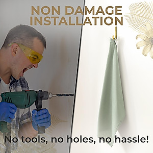 PHILIPCO - 6 Brass Bathroom Wall Hooks for Hanging Towels | Self Adhesive Wall Hooks for Shower Wall | Nailless Hooks for Shower Tile | Damage Free Hanging Hooks Multi Purpose [Stronger Adhesive]