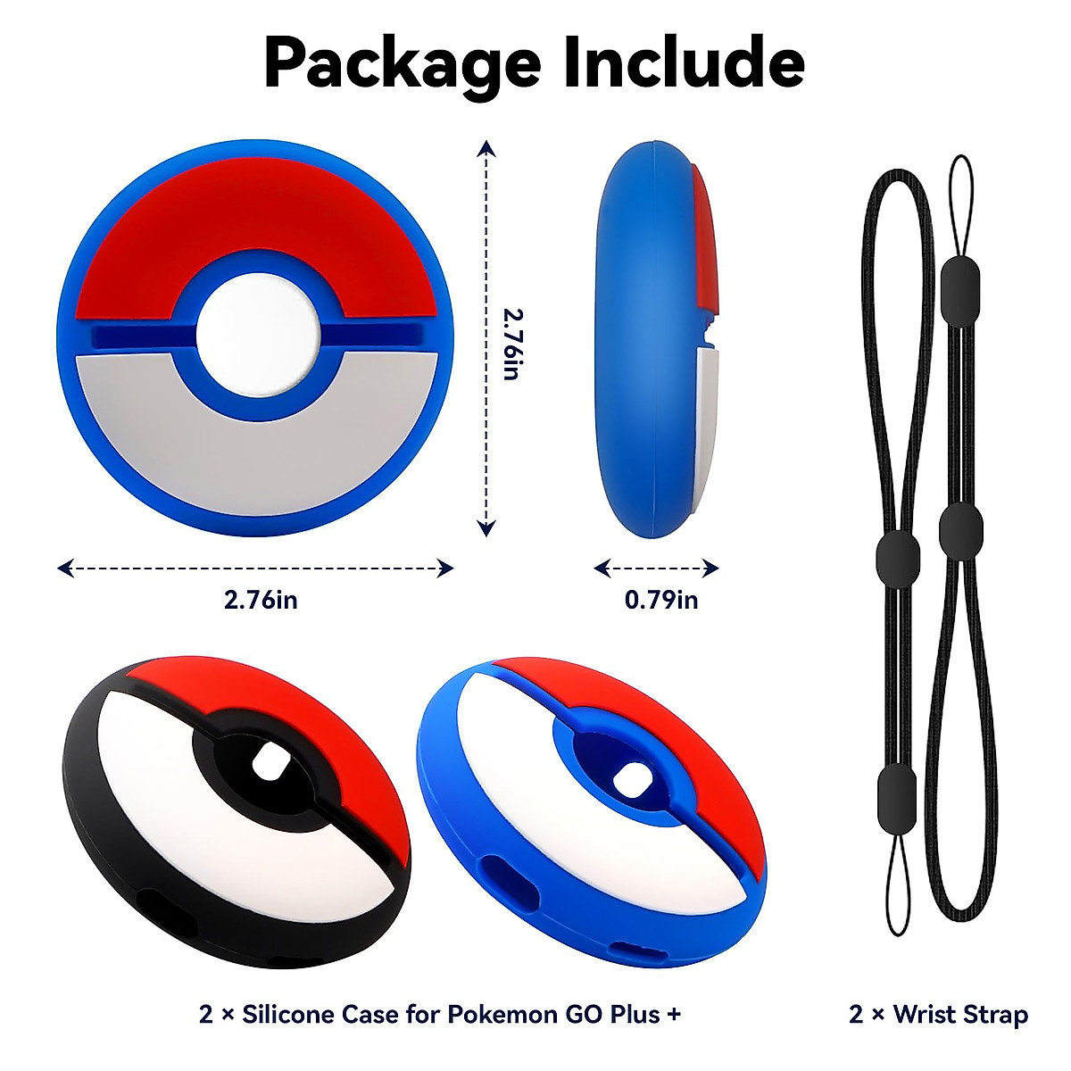 Protective Case for Pokémon GO Plus + 2023, AOYYUBK 2 Pack Waterproof Soft Silicone Case with Wrist Strap,Shockproof Anti-Scratch Case Cover for Pokémon GO Plus +