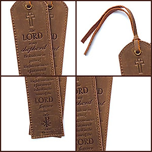 Leather Bible Bookmarks - 2 Leather Christian Bookmarks with Inspirational Bible Verse | Psalm 23 The Lord is My Shepherd | Perfect Religious Book Marker Gifts for Men, Women, Readers and Friends