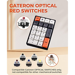 Number Pad HAVIT Mechanical Numeric Keypad with GATERON Optical Red Switches Hot Swappable Keypad Type-C USB-A Wired PBT Keycaps 21 Keys Numpad for Laptop Computer