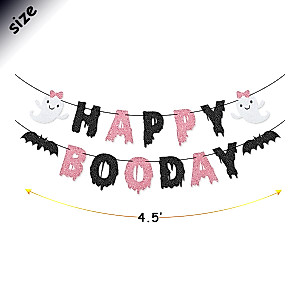 Pink Black Happy Boo Day Banner Happy Boo Day Cake Topper for Pink and Black Girl Halloween Birthday Party Decorations