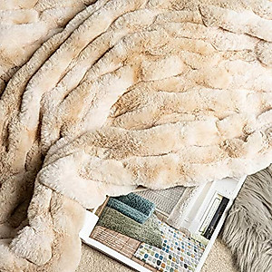 Super Soft Faux Fur Throw Blanket- Royal Luxury Cozy Plush Blanket use for Couch Sofa Bed Chair, Reversible Fuzzy Faux Fur Velvet Blanket 50 Inch x 60 Inch (Beige)