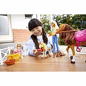 Barbie Playset and Chelsea Blonde Dolls, 2 Horses with Bobbling Heads and 15+ Toy Accessories That Include Corral Fencing, Feeding, Grooming, Nurturing and Horseback Riding Pieces