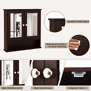 Byroce Bathroom Medicine Cabinet, Bathroom Wall Cabinet with 2 Mirror Doors & Adjustable Shelf, Over Toilet Storage, Wood Wall Mounted Storage Cabinet for Laundry Room, Living Room, Kitchen (Brown)